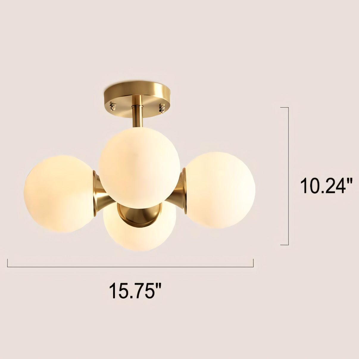 Light Luxury 4 Light Globe Flush Mount Light | Gold Orb Ceiling Light With White Glass Ball ...